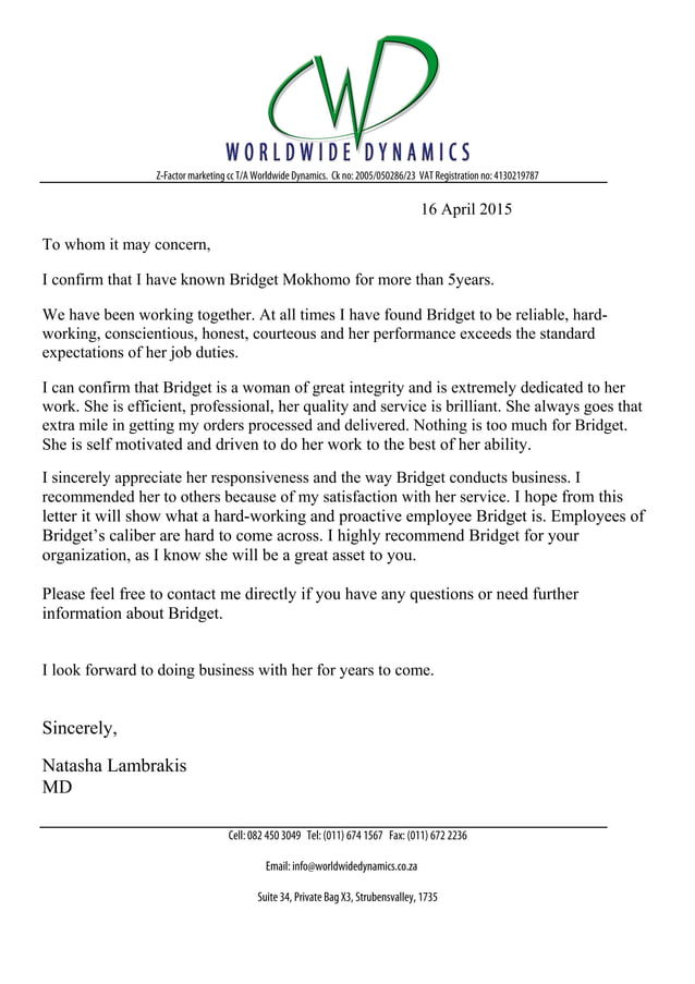 CUSTOMER REFERENCE LETTER.DOC