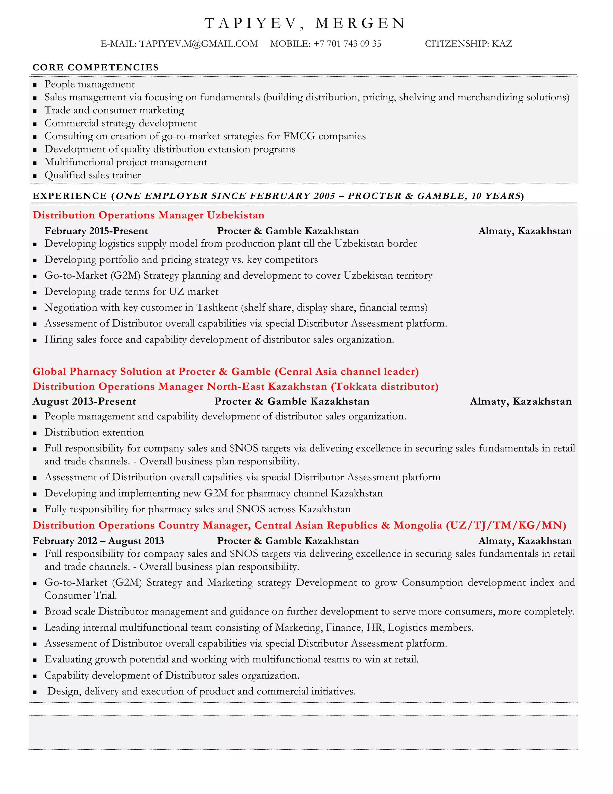 Mergen Tapiyev CV2015 | PDF