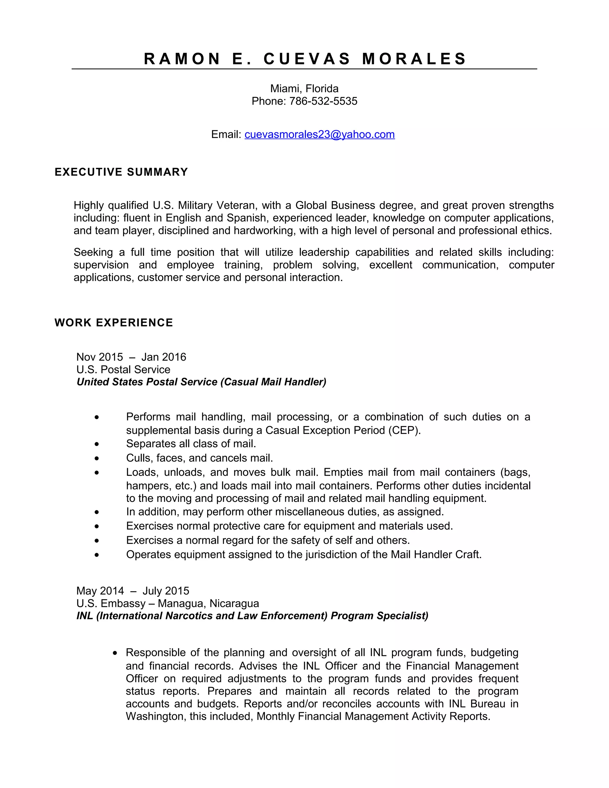 Ramon Cuevas CV Most Resent_1 | DOC | Defense Industry | Industries