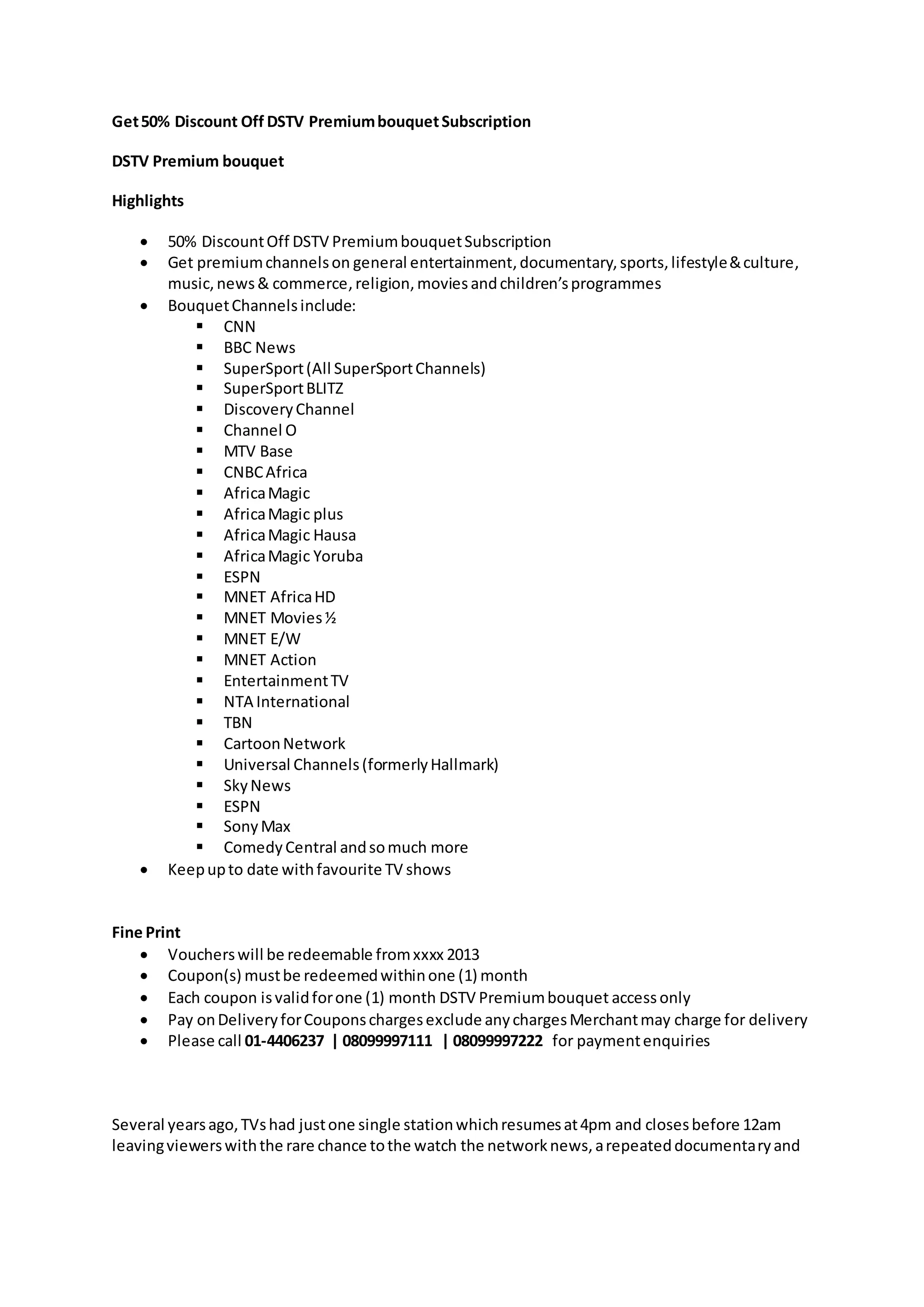 DSTV Premium bouquet - Get 50% Discount Off DSTV Premium bouquet ...