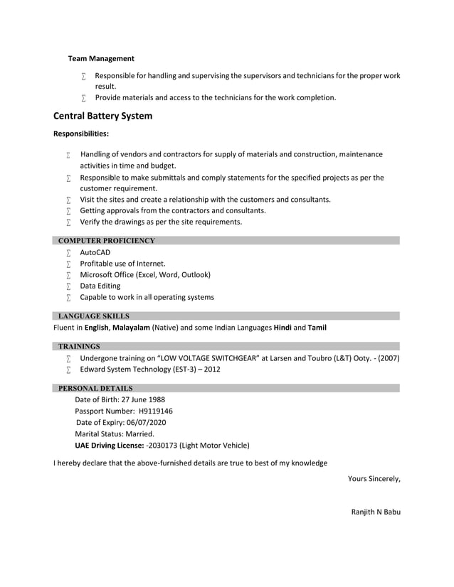 RANJITH BABU RESUME | PDF