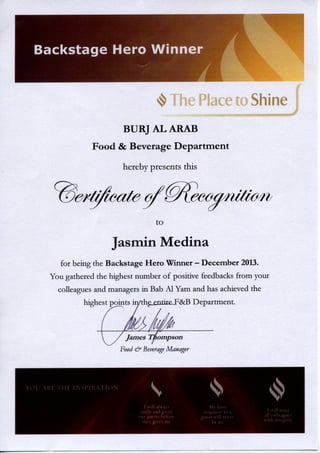 Backstage Hero winner certificate | PDF