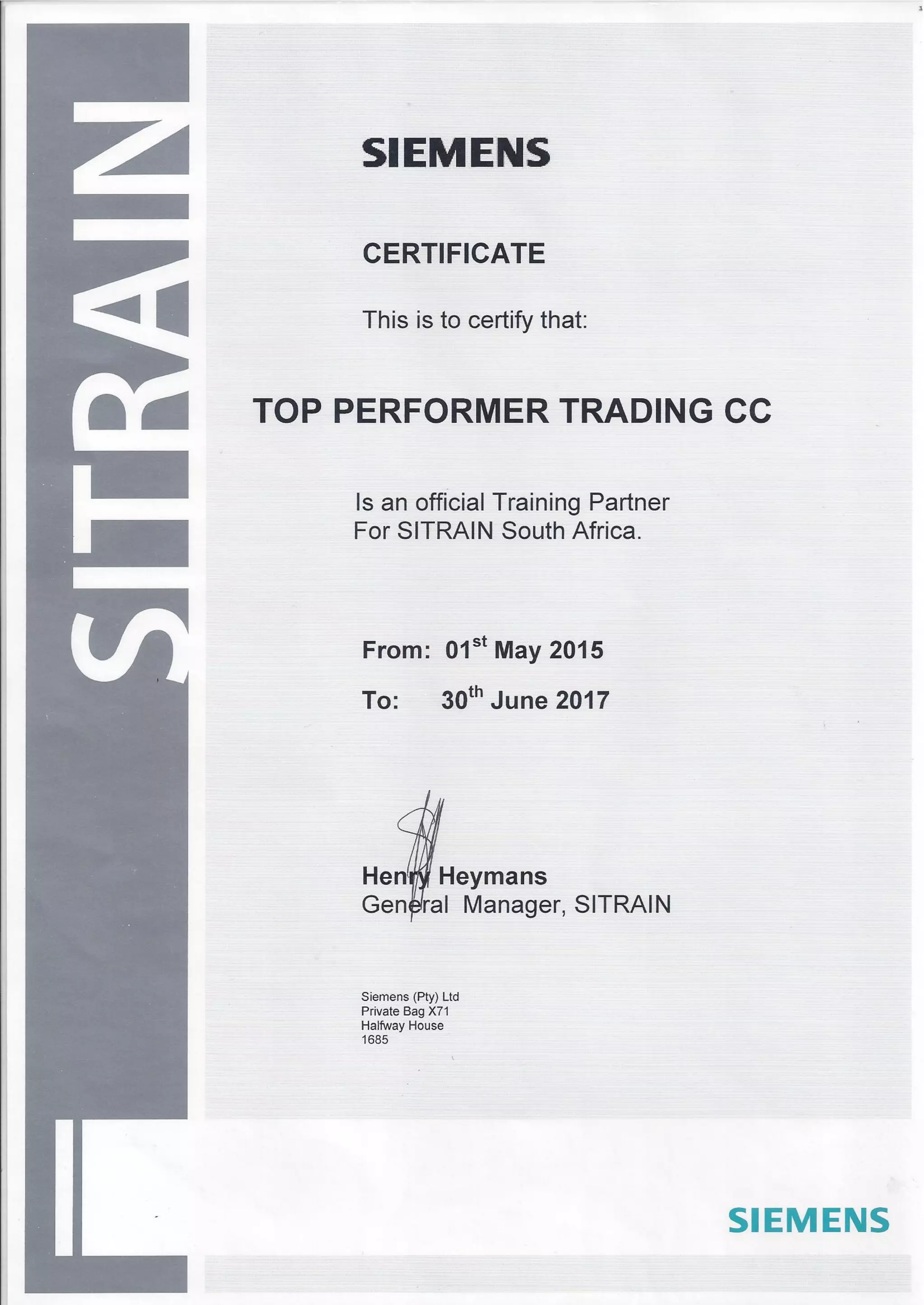 Siemens Training Partner Certificate | PDF