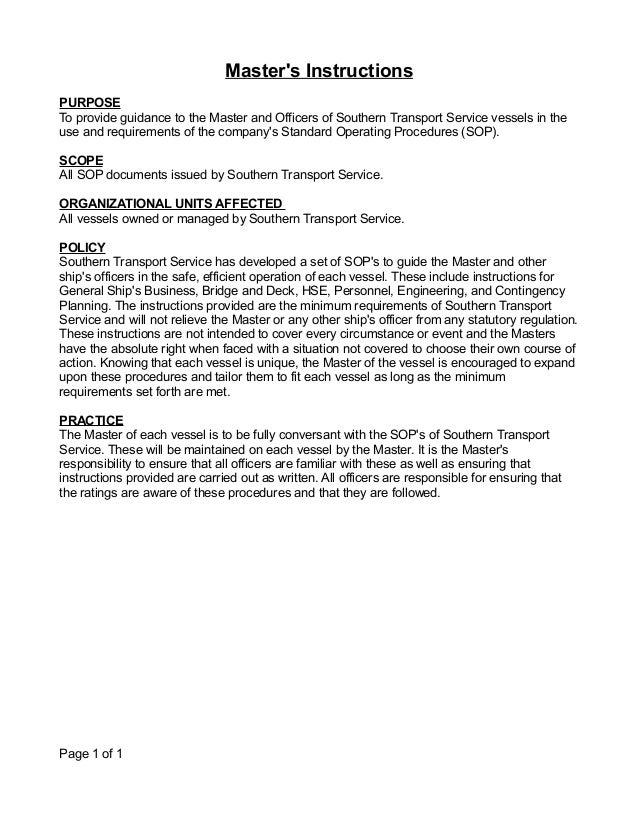 Southern Transport Service SOP