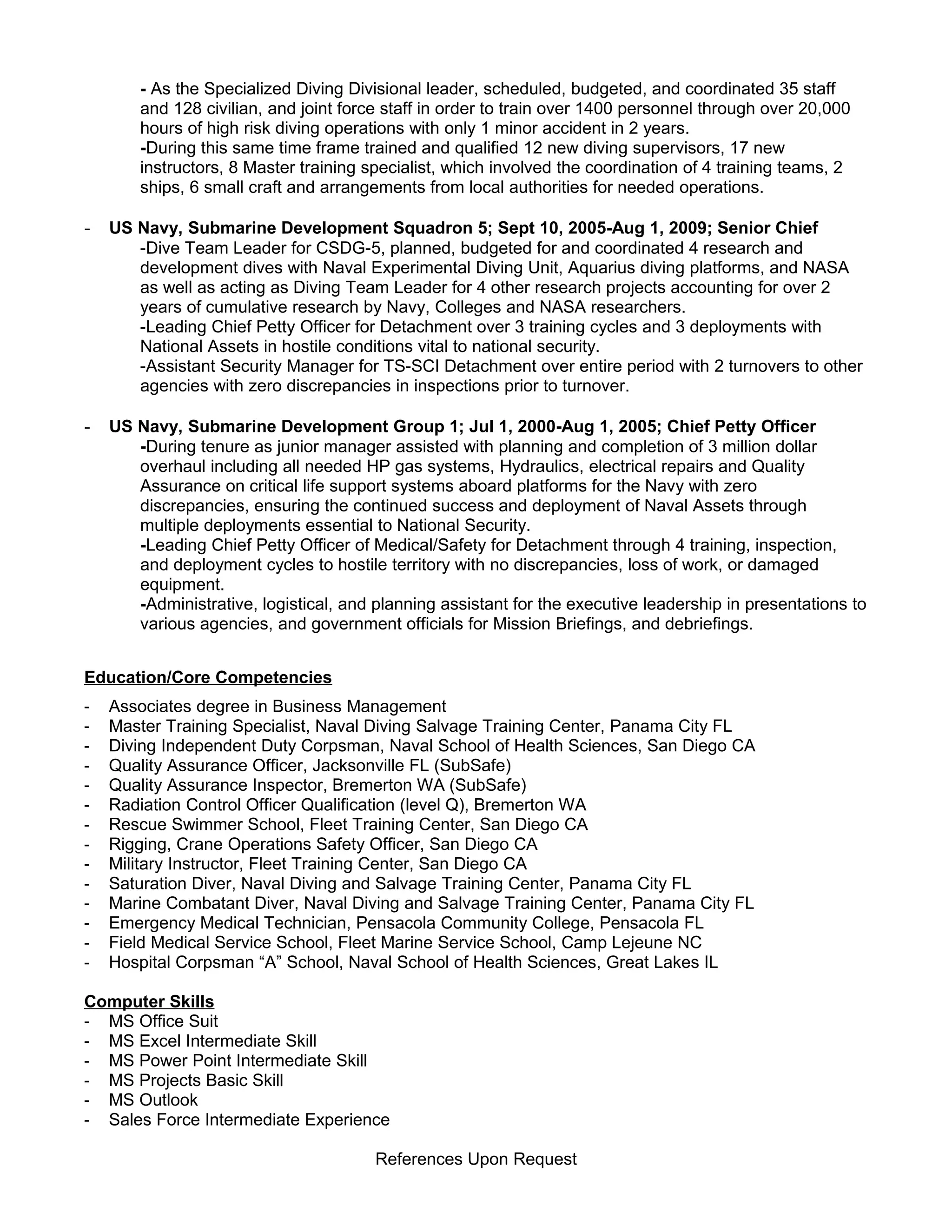 CSeymourResume-S | DOC | Scuba Diving | Extreme Sports