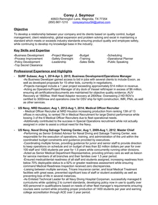 CSeymourResume-S | DOC | Scuba Diving | Extreme Sports