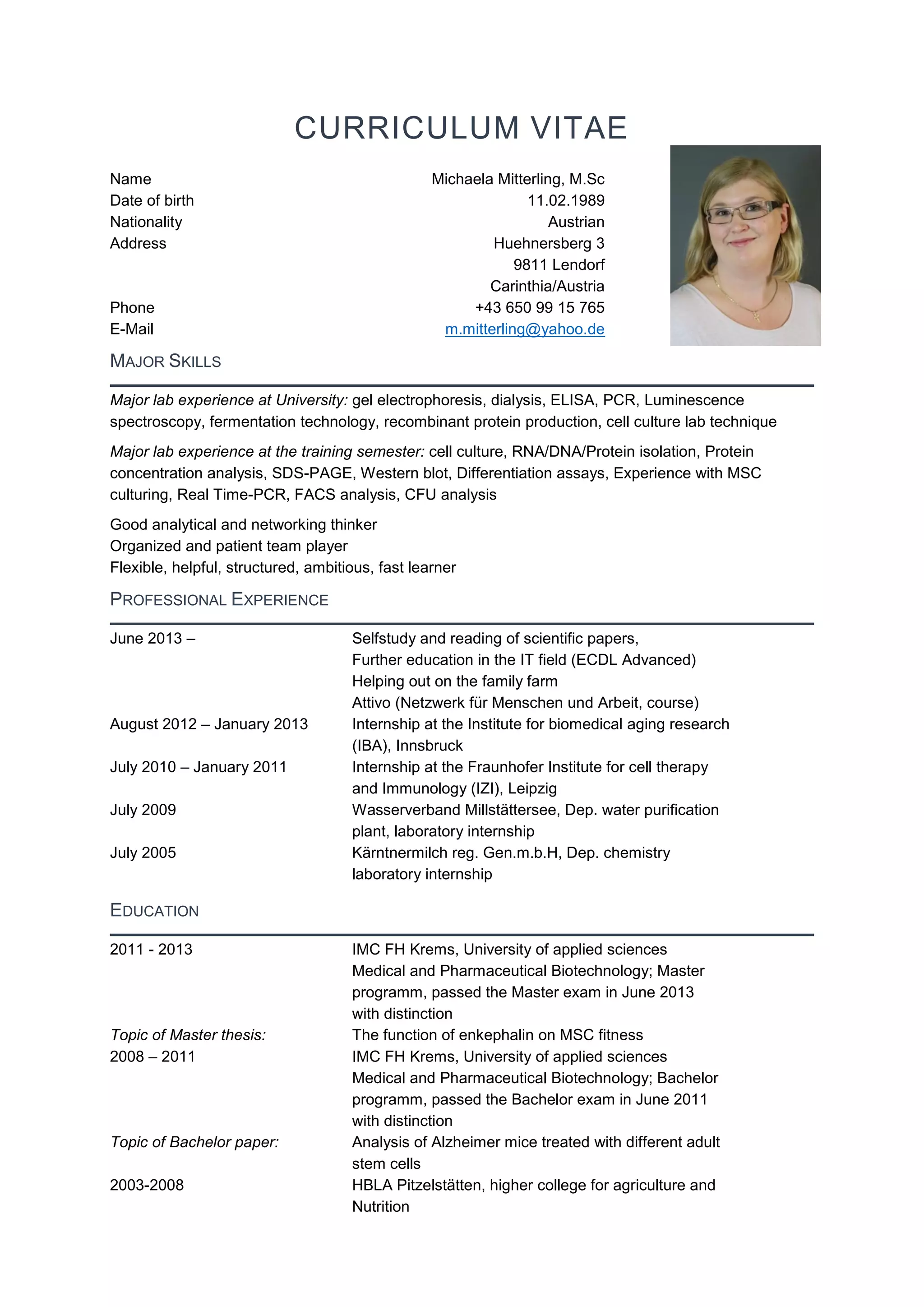 Curriculum vitae_Mitterling Michaela | PDF