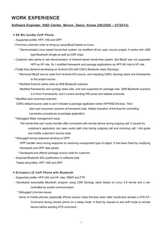 work experience in movon | DOC | Operating Systems | Computer Software ...