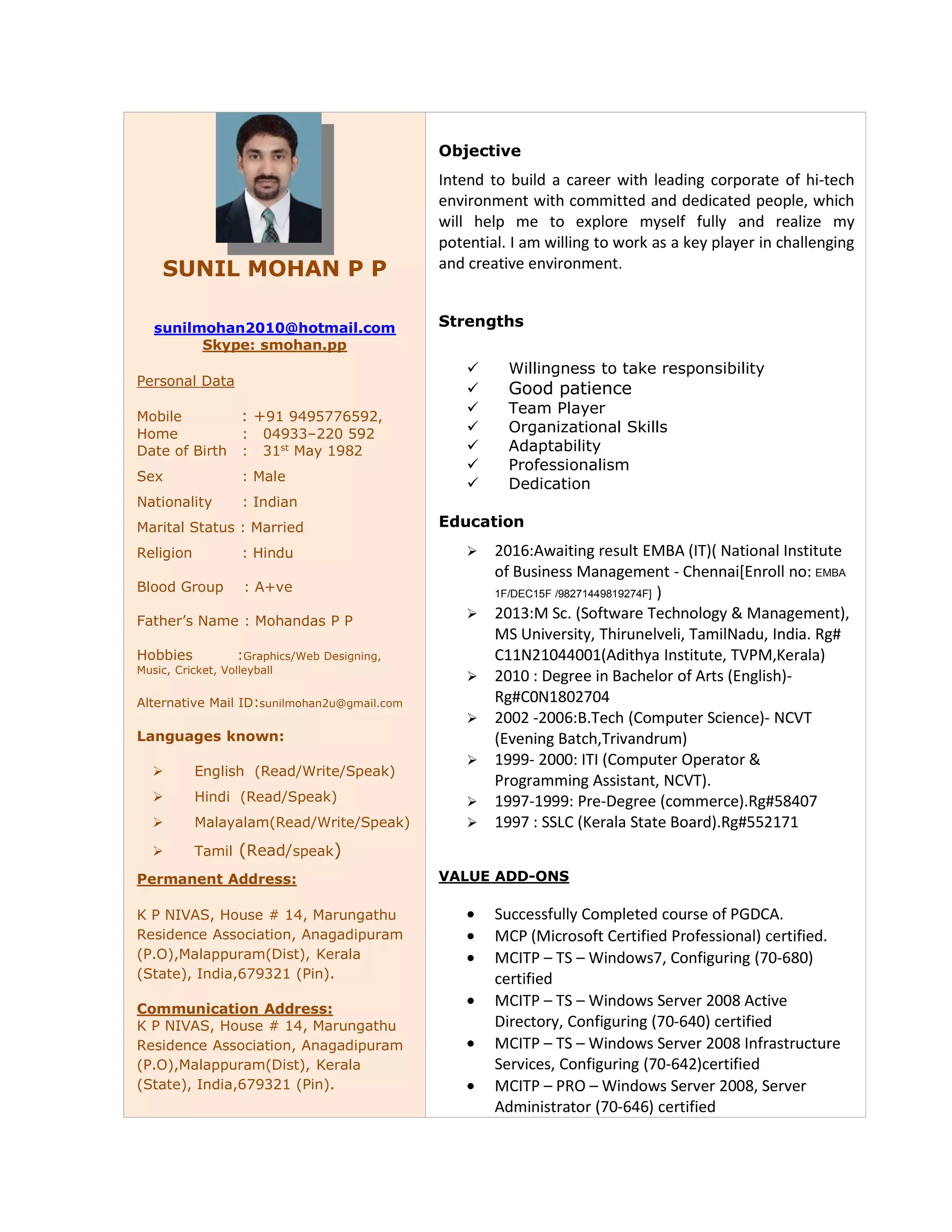CV-sunilmohan-2016x | PDF