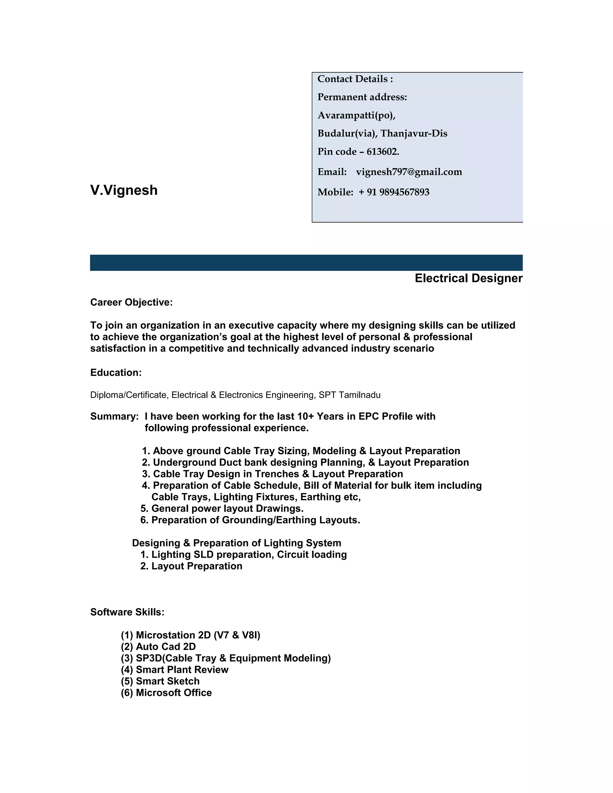 Vignesh_Sr.Elec Designer | DOC | Civil Engineering Industry | Industries