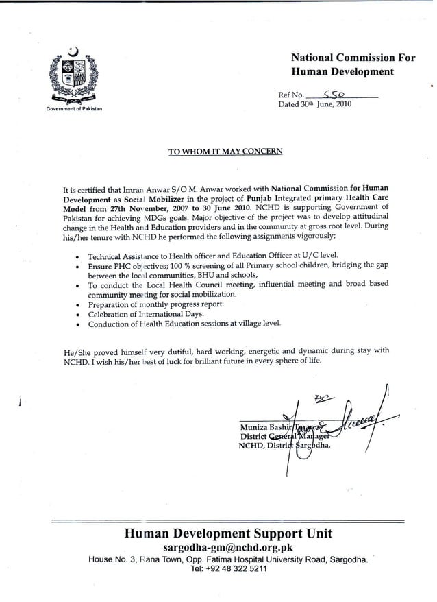 8 Experience Letter National Commision For Human Develeopment | PDF