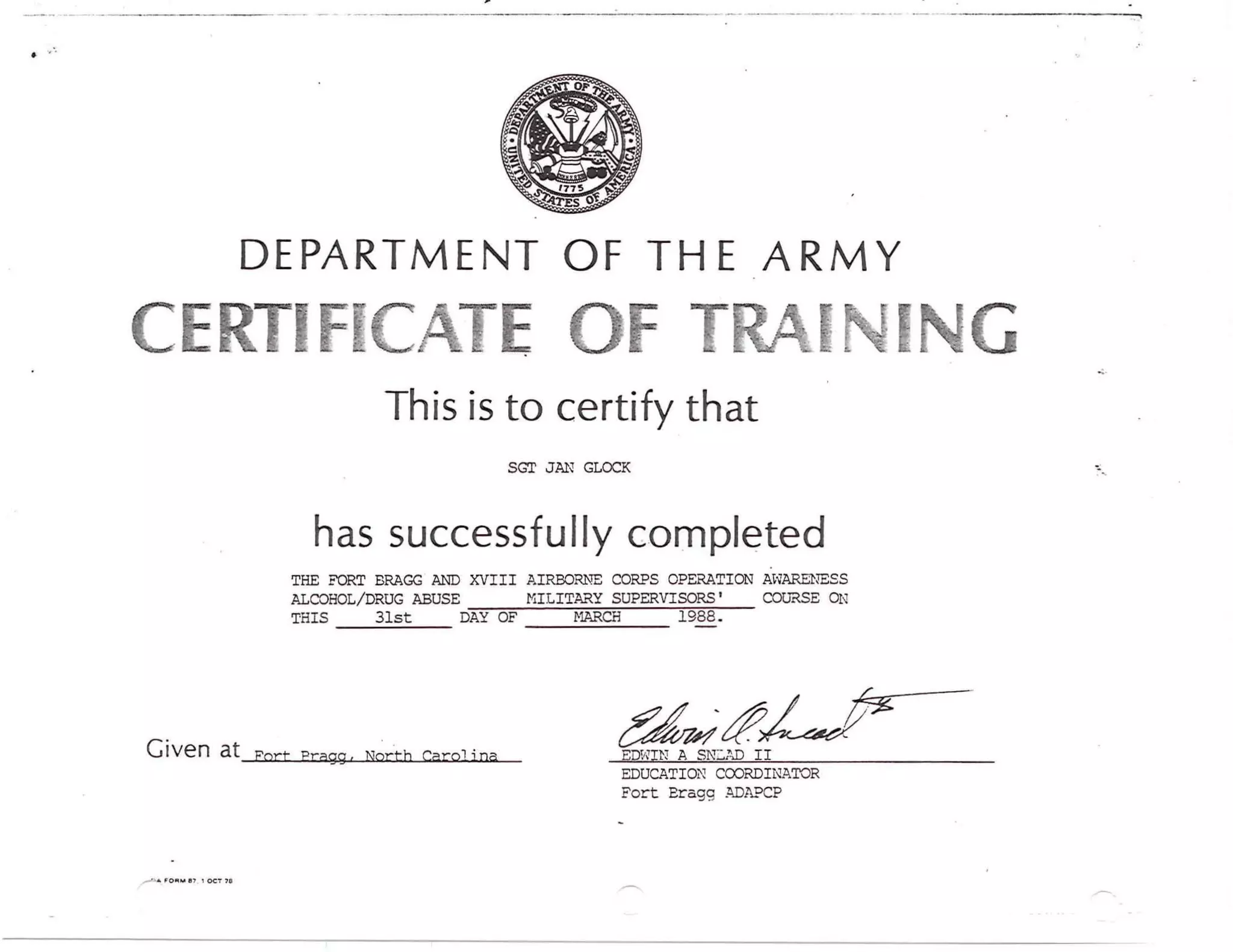 OPERATION AWARENESS ALCOHOL & DRUG ABUSE MILITARY SUPERVISORS'S COURSE ...