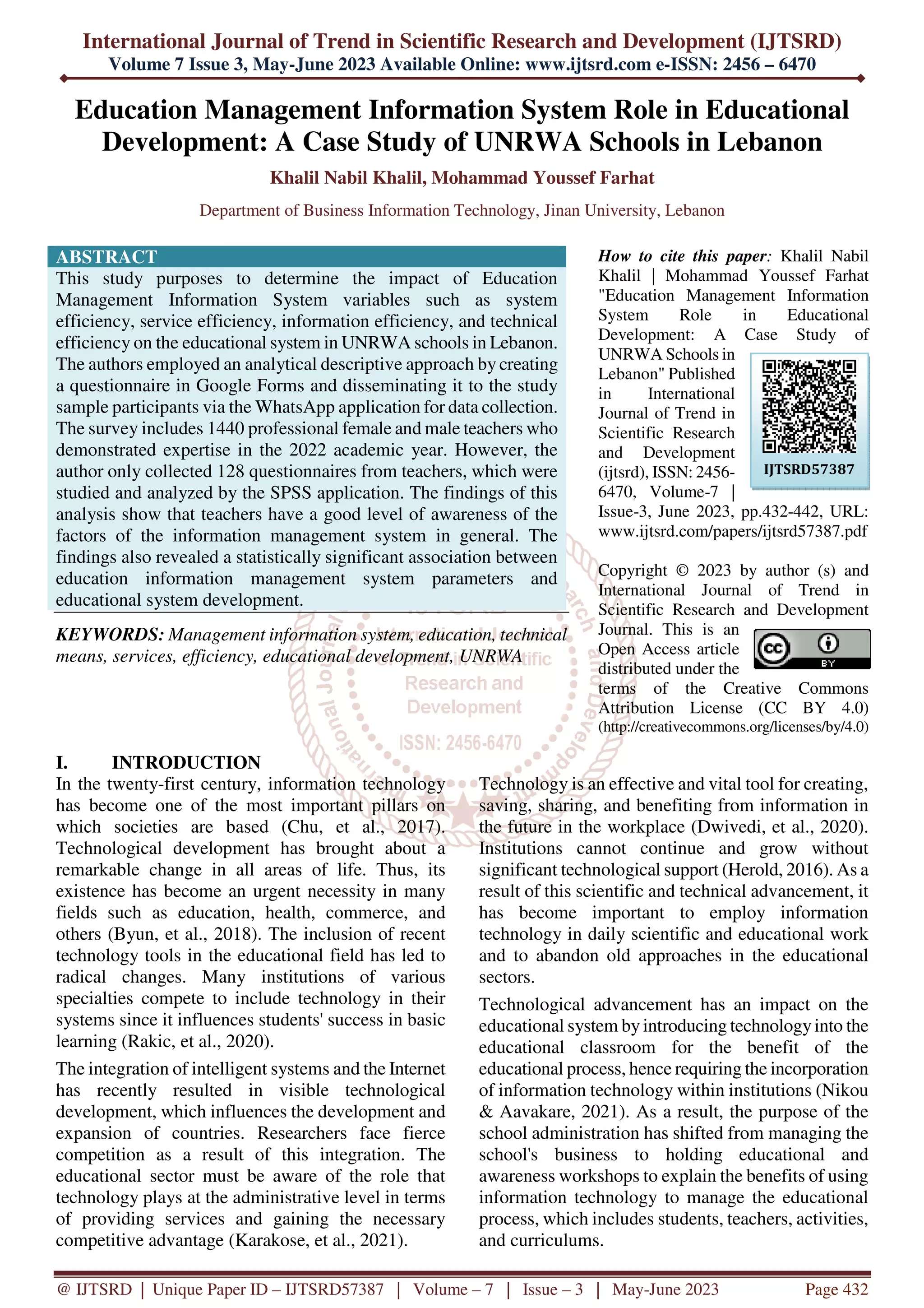 Education Management Information System Role in Educational Development A Case Study of UNRWA ...
