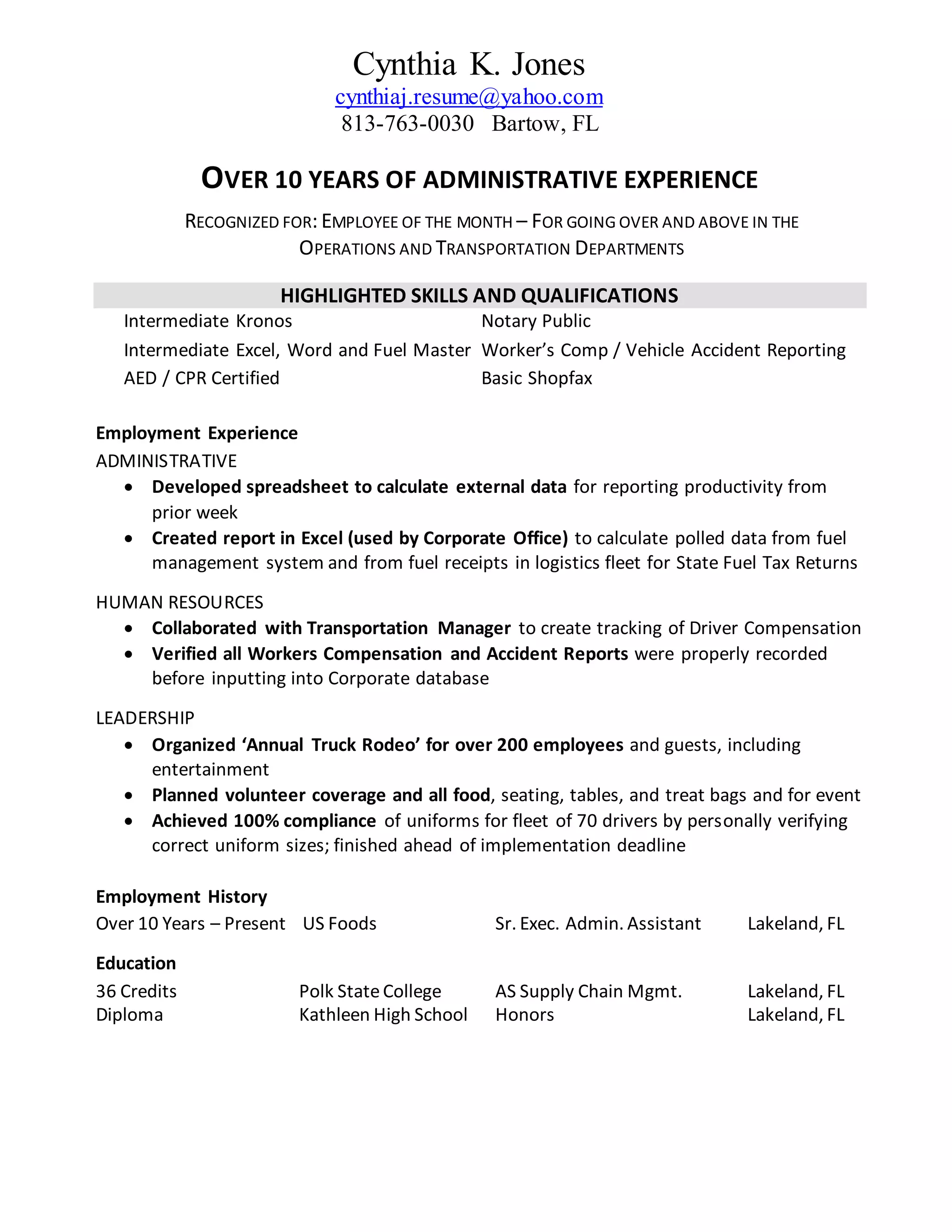 Cynthia Jones Resume | DOCX