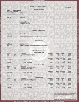 Strayer University Grad school transcript | PDF