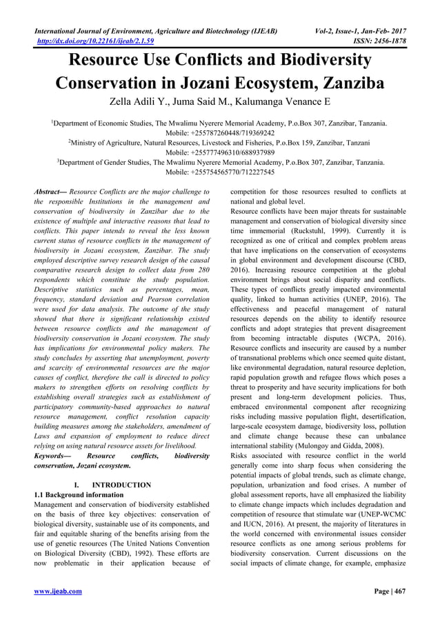 resource use conflicts and biodiversity conservation in jozani ...