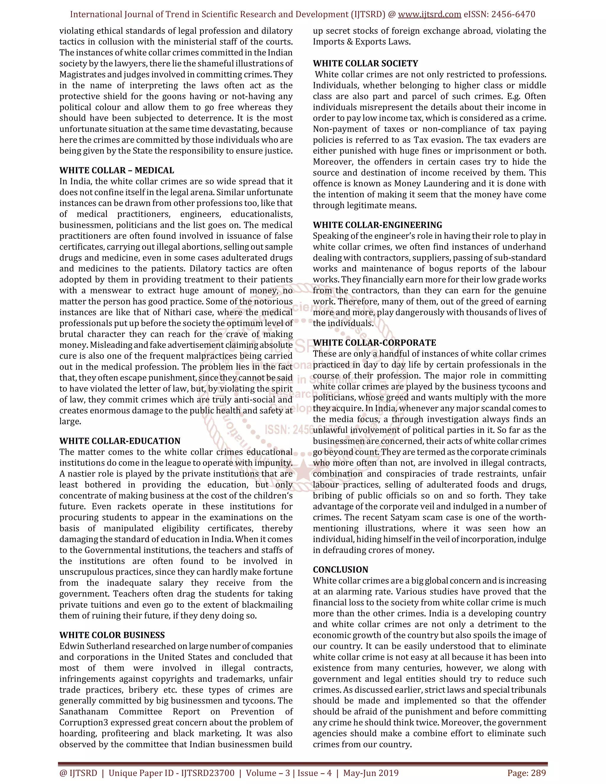 White Collar Crimes in India | PDF | Crime & Harmful Acts to ...