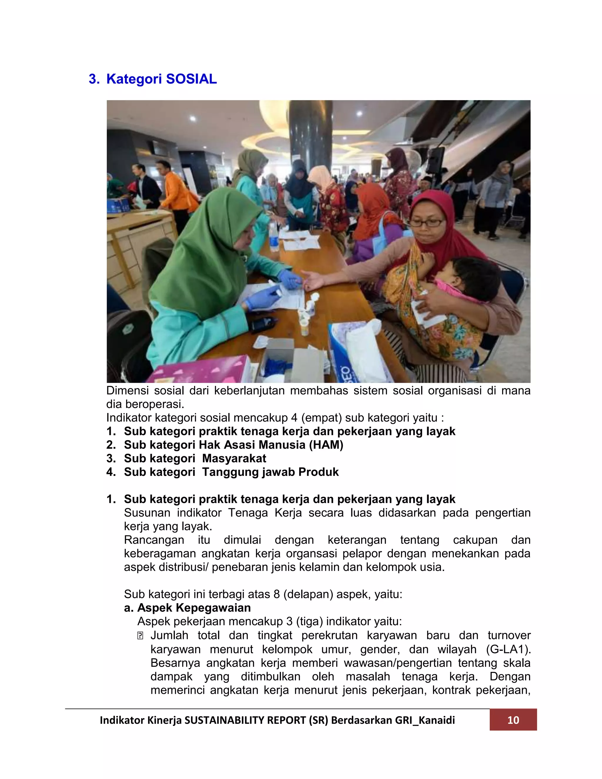 Indikator Kinerja SUSTAINABILITY REPORT (Berdasarkan Standar GRI ...