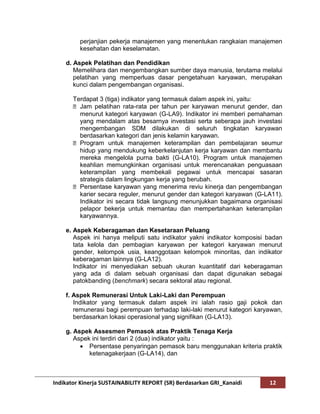 Indikator Kinerja SUSTAINABILITY REPORT (Berdasarkan Standar GRI ...