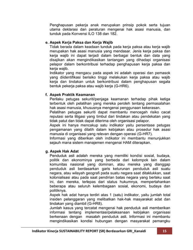 Indikator Kinerja SUSTAINABILITY REPORT (Berdasarkan Standar GRI ...