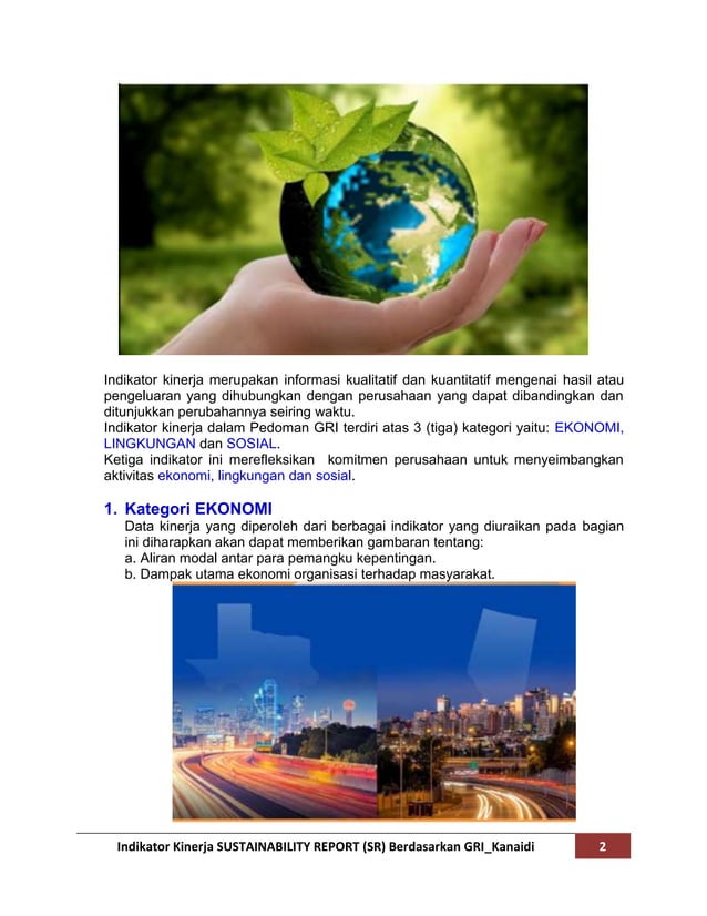 Indikator Kinerja SUSTAINABILITY REPORT (Berdasarkan Standar GRI ...
