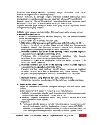Indikator Kinerja SUSTAINABILITY REPORT (Berdasarkan Standar GRI ...