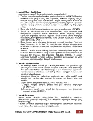 Indikator Kinerja SUSTAINABILITY REPORT (Berdasarkan Standar GRI ...