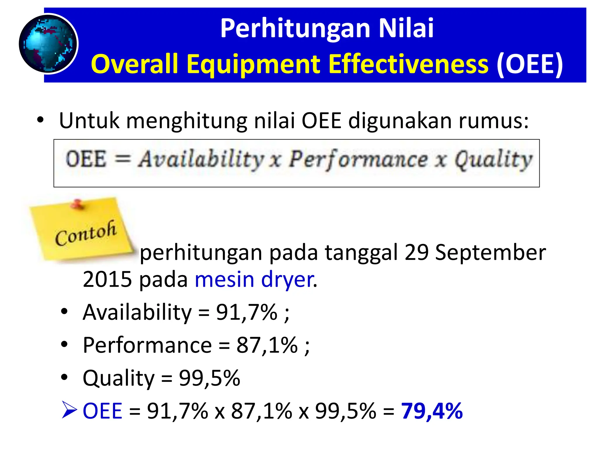 Perhitungan OEE (Overall Equipment Effectiveness) _Training "TOTAL PRODUCTIVE MAINTENANCE (TPM ...
