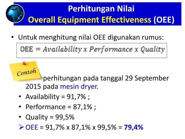 Perhitungan OEE (Overall Equipment Effectiveness) _Training "TOTAL PRODUCTIVE MAINTENANCE (TPM ...