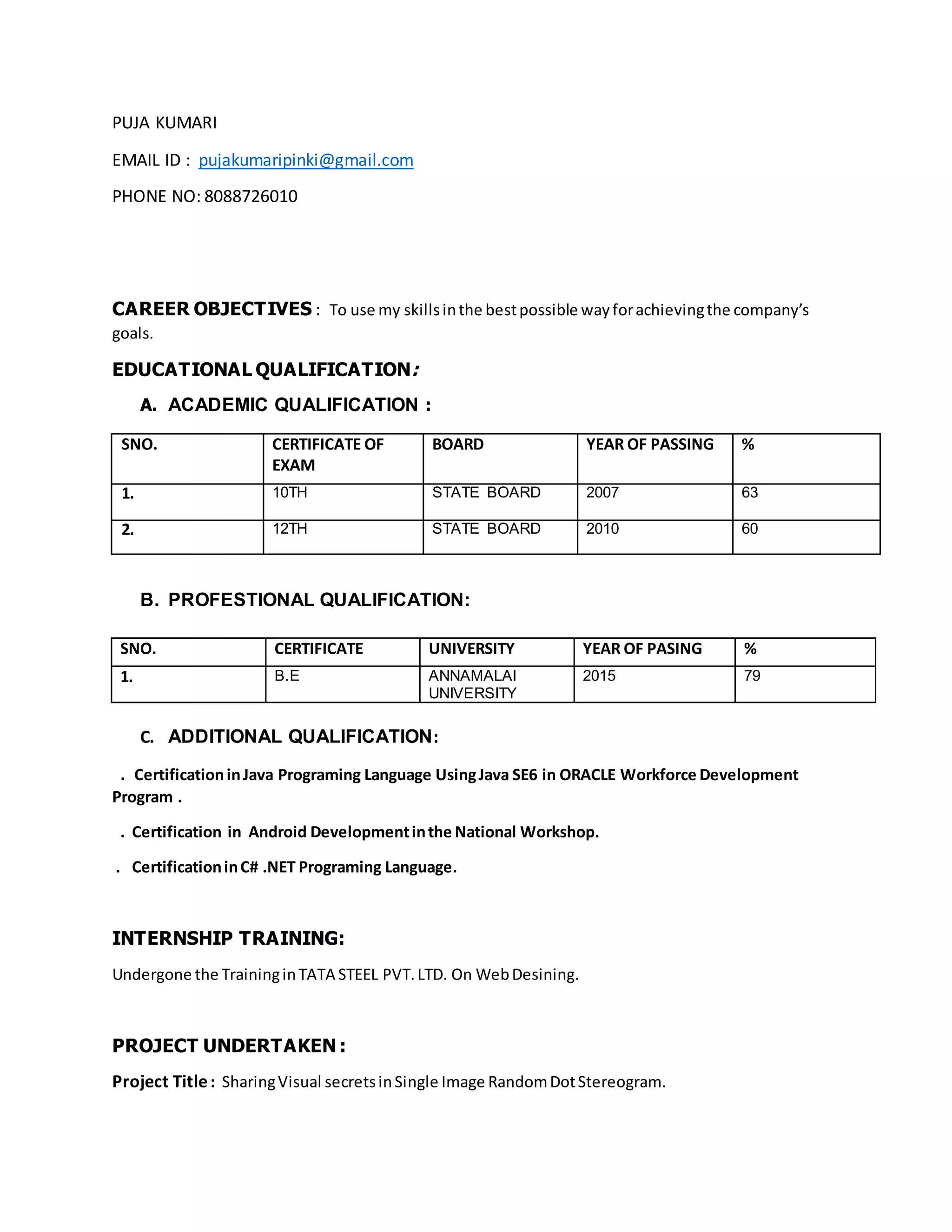 PUJA new resume | DOCX