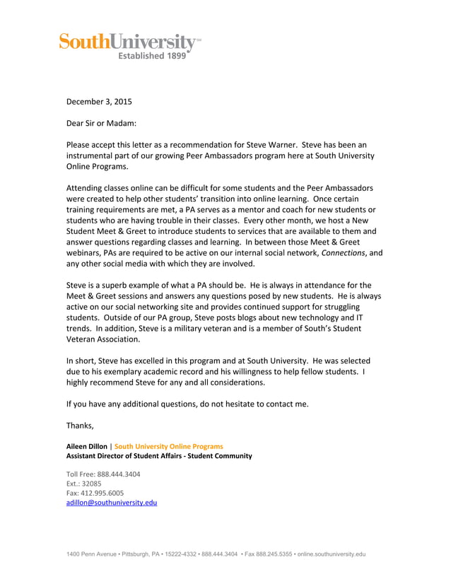 PA Recommendation Letter S.Warner | PDF