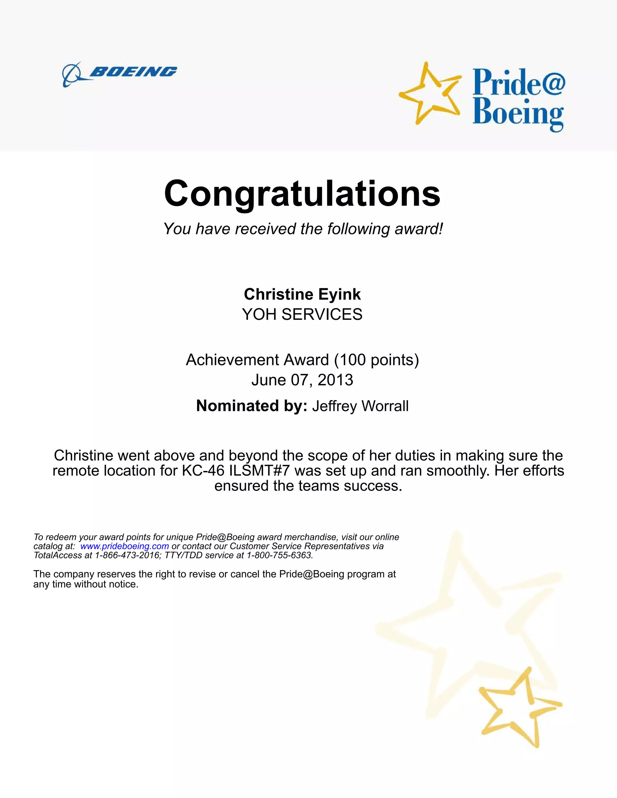 Pride in Boeing Award for C Eyink | PDF