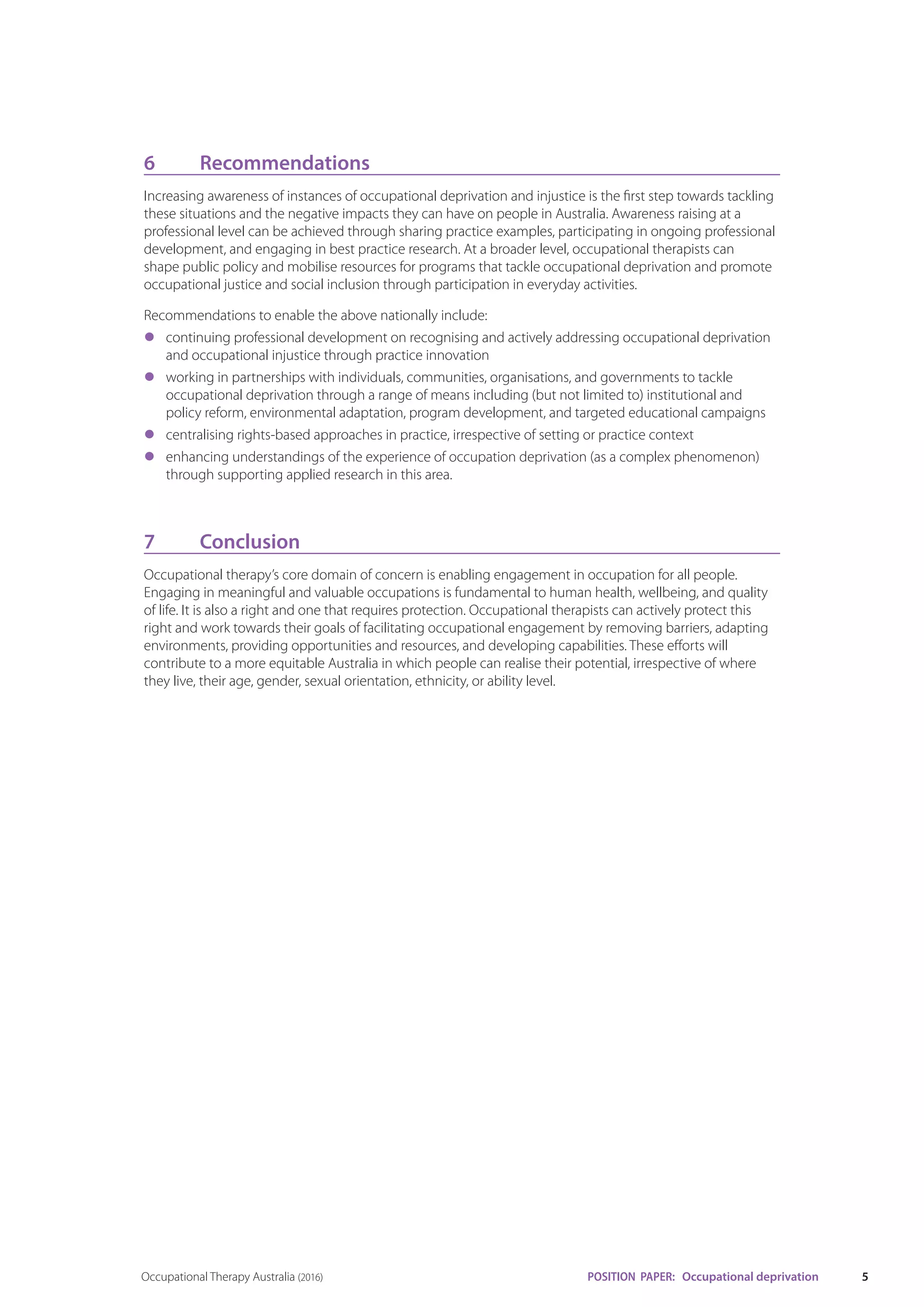 Positionpaper occupationaldeprivation[april2016]-occupationaltherapyaustralia | PDF