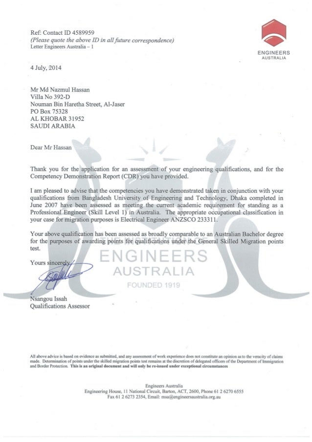 Assessment from Engineers Australia