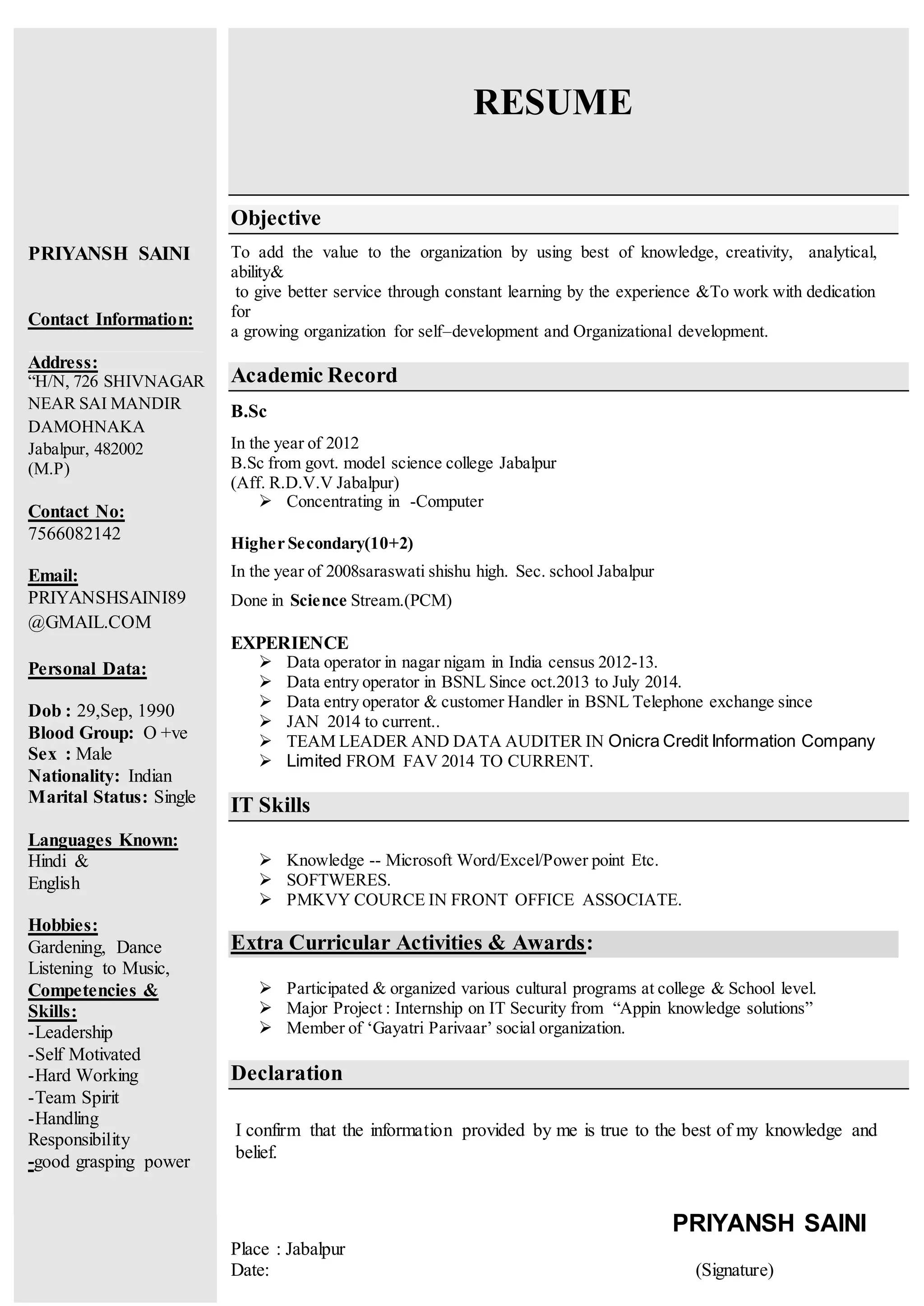 Priyansh resume | PDF