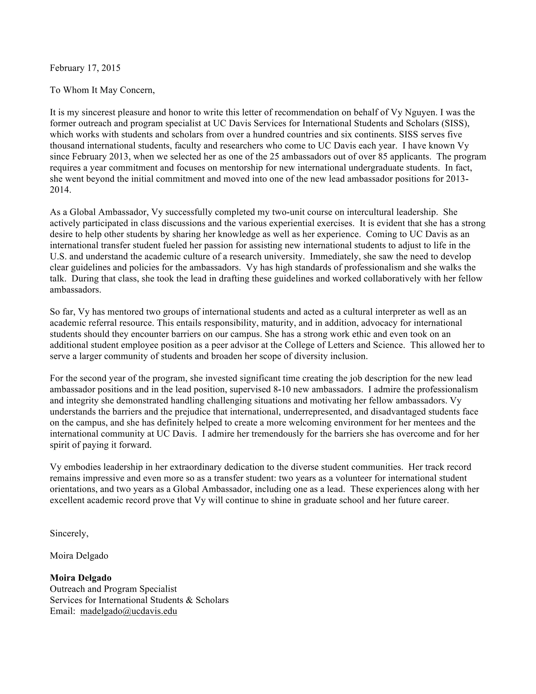 Global Ambassador Recommendation | PDF