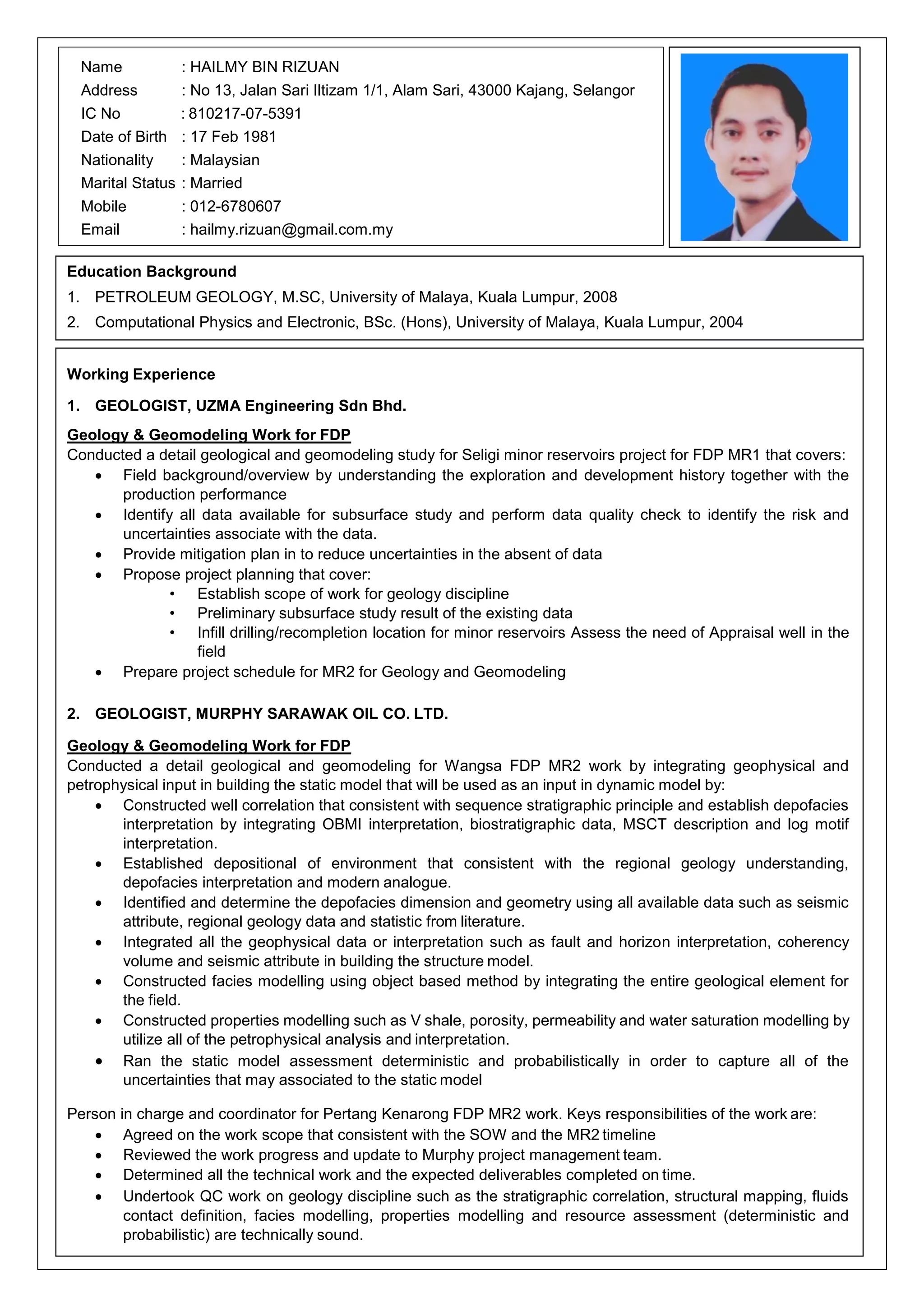 HailmyRizuan_CV | PDF | Civil Engineering Industry | Industries