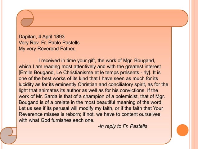 Rizal's Exile in Dapitan and Correspondence with Fr. Pablo Pastells. | PPTX