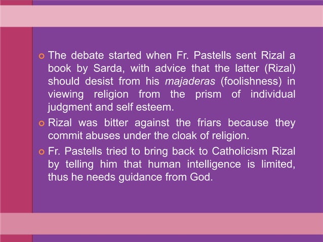 Rizal's Exile in Dapitan and Correspondence with Fr. Pablo Pastells. | PPTX