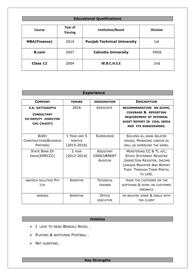 Resume of Kallol das | DOC | Business | Business and Finance