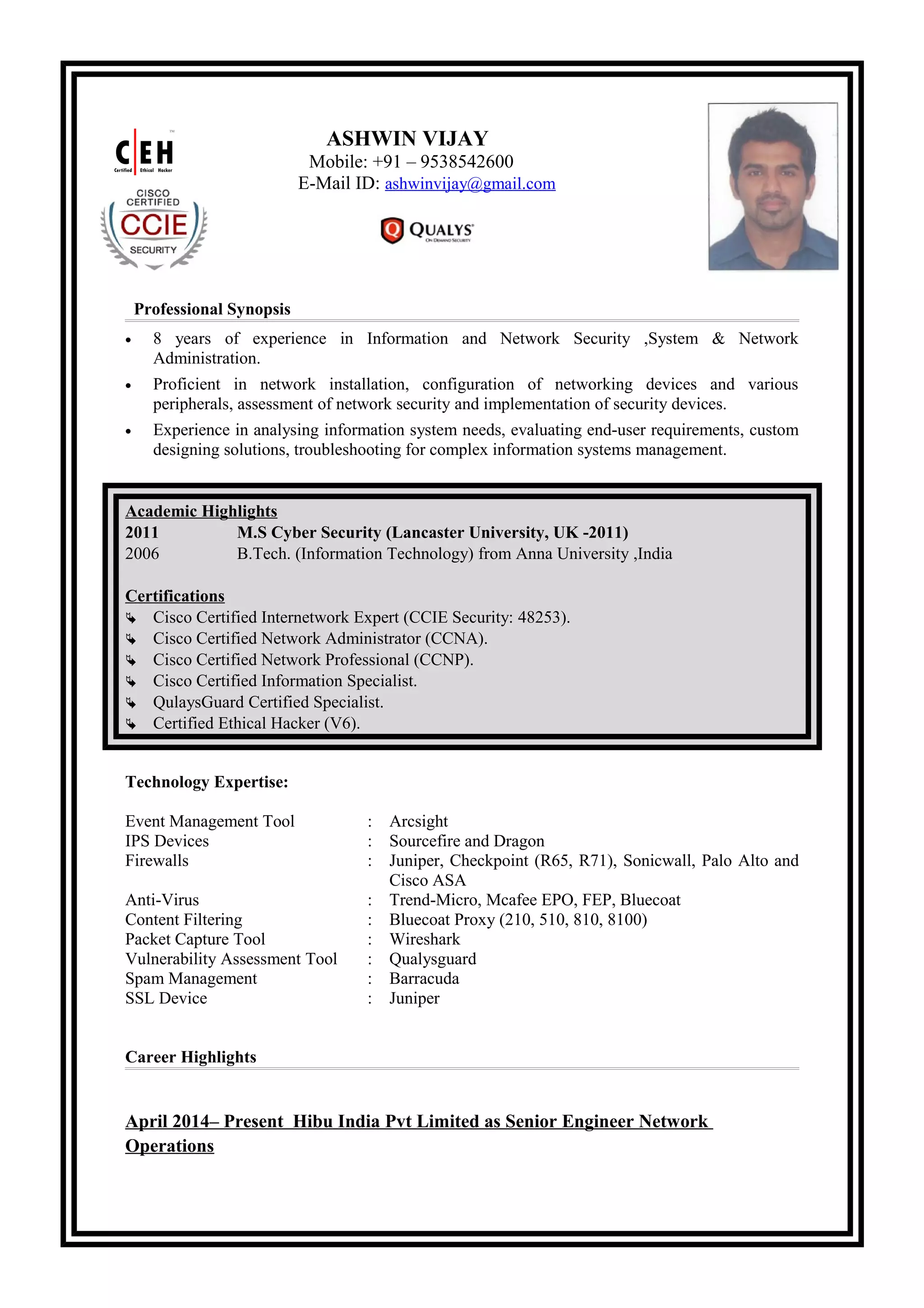 Ashwin Resume | DOC | Internet | Computing