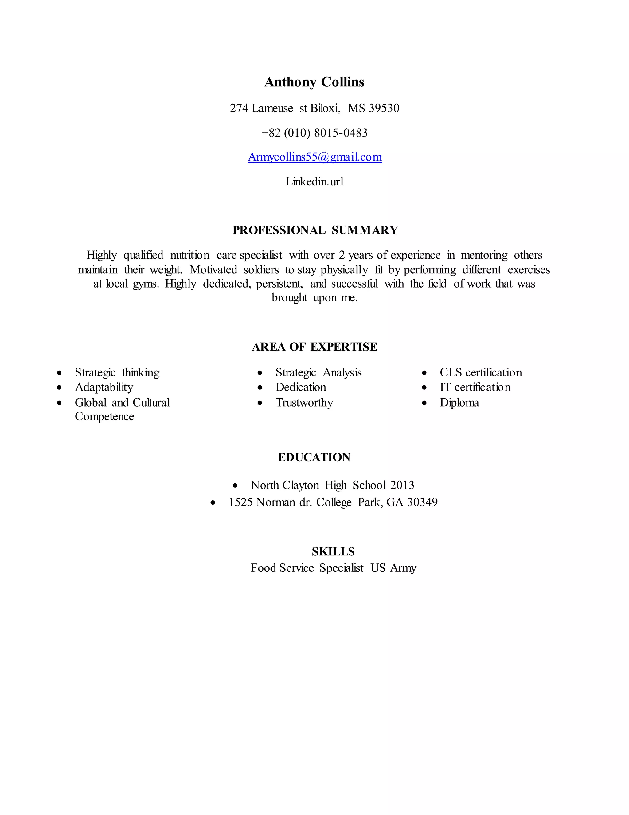 Anthony Collins resume | DOCX