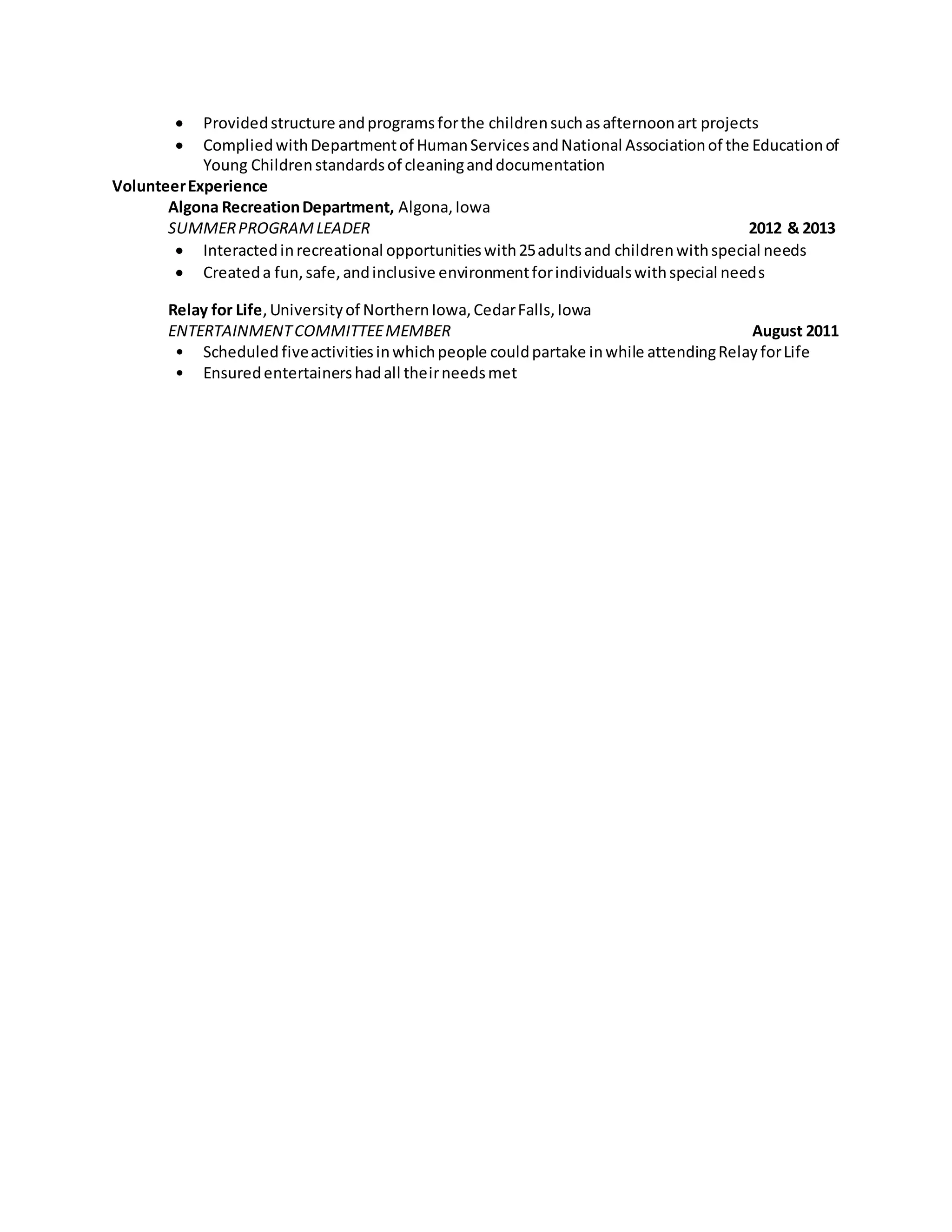 Resume (2) | DOCX | Daycare and Pre-School | Parenting
