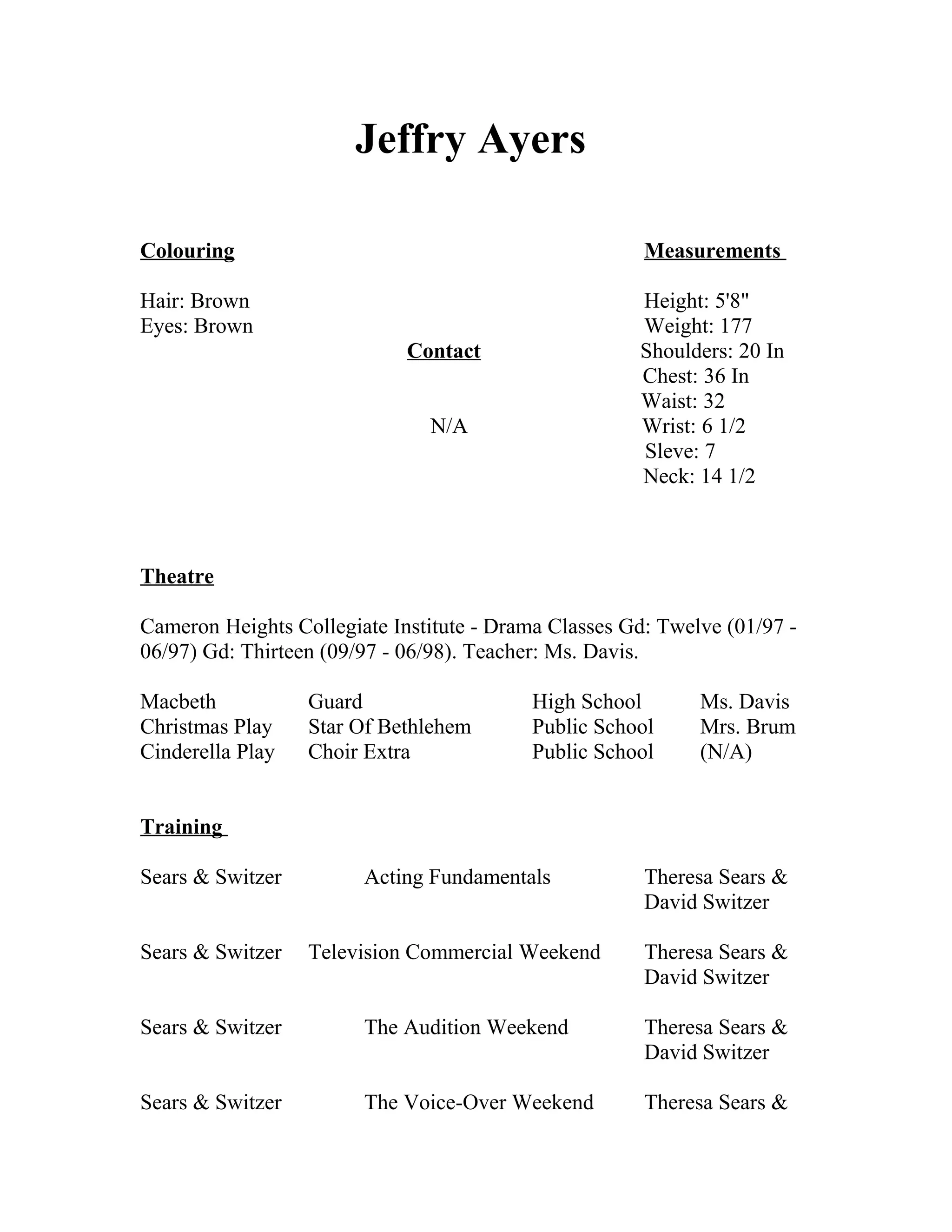Jeffry Ayers Acting Resume | DOC