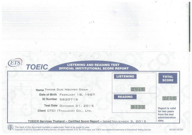 TOEIC SCORE | PPT