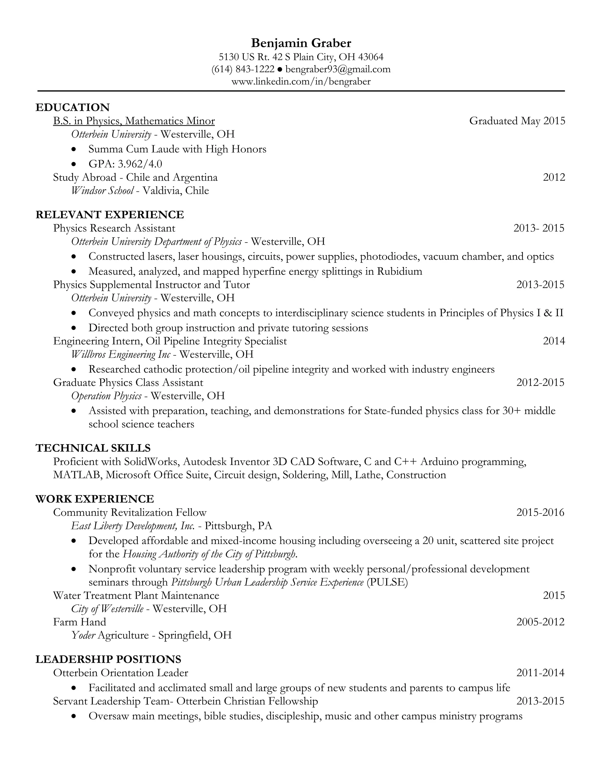 Benjamin Graber- Resume- Engineering | PDF