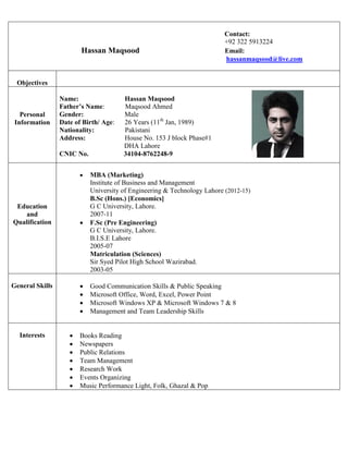 Resume of Hassan Maqsood | PDF