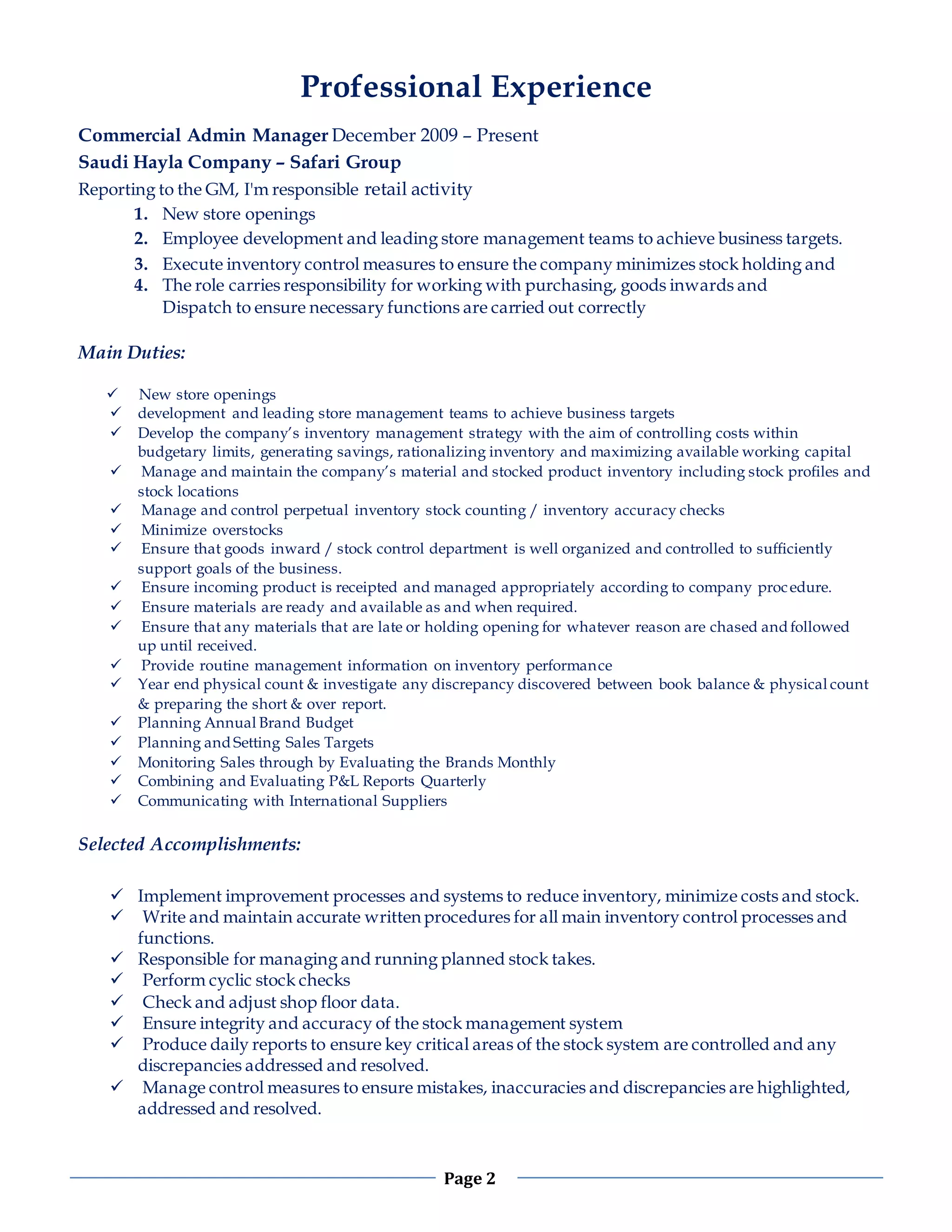 CV-BASSAM COMMERCIAL MANAGER 2016 PCT3 | PDF