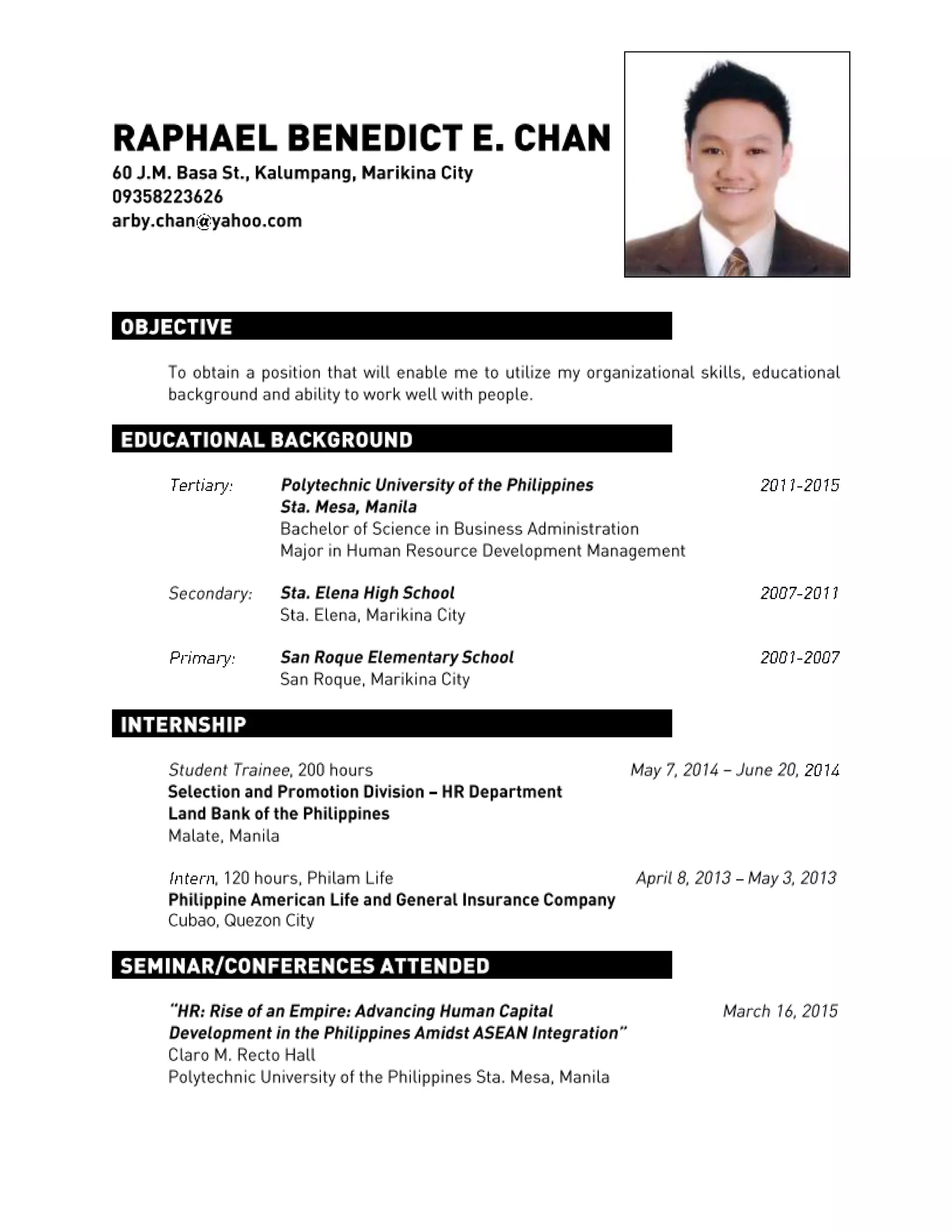 RAPHAEL BENEDICT E CHAN Resume (2016) | DOCX