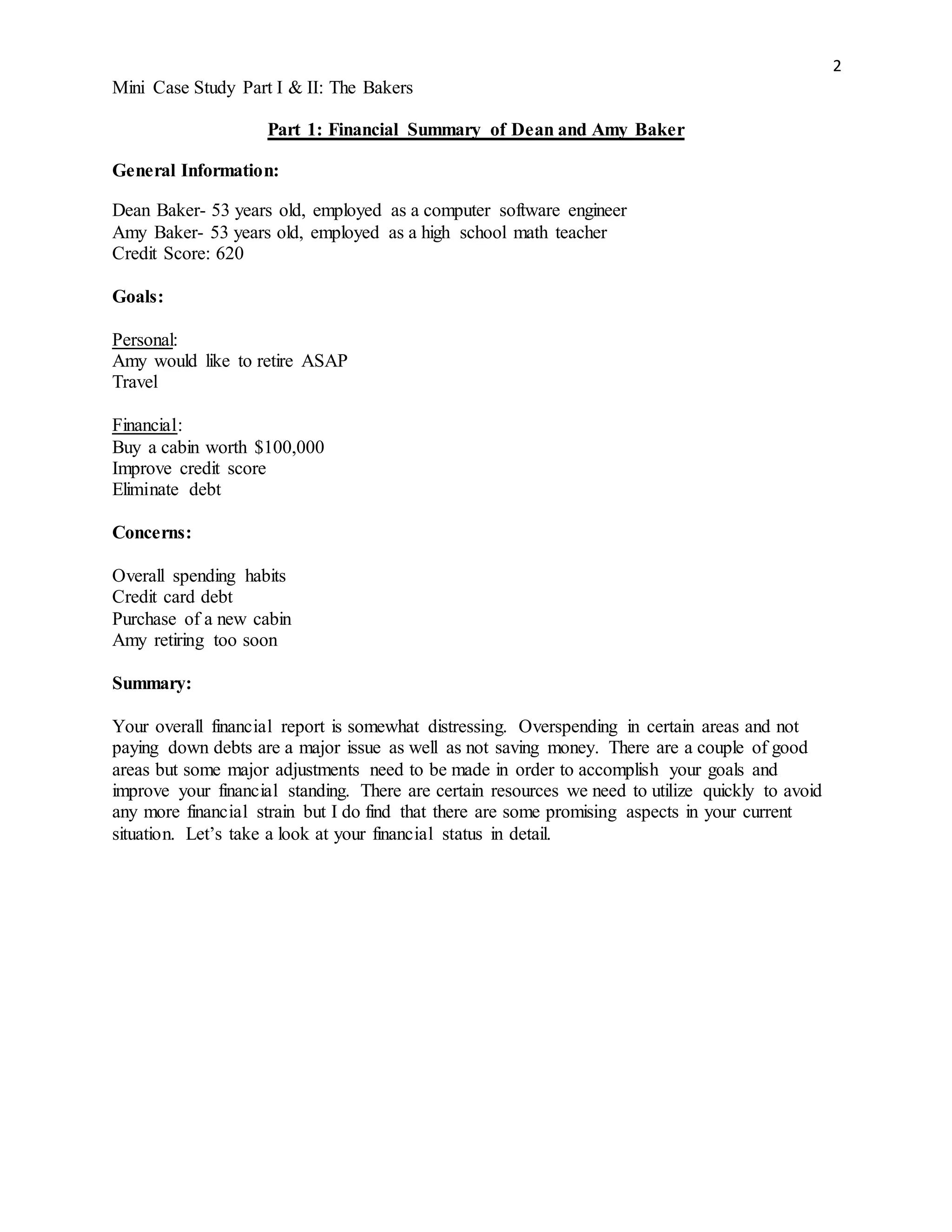 Mini Case Study The Bakers Part I & II | PDF